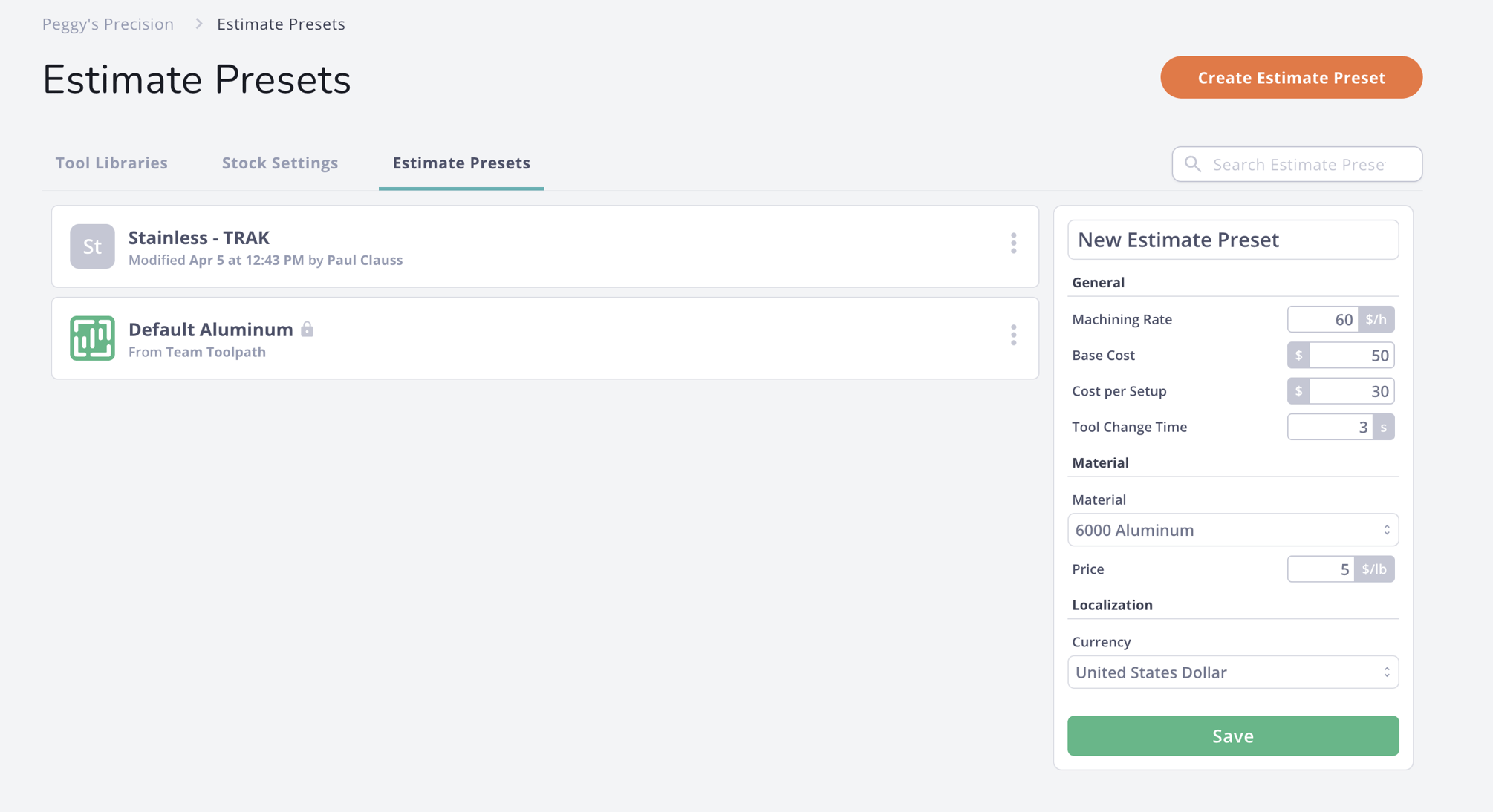 How to Create Estimate Presets